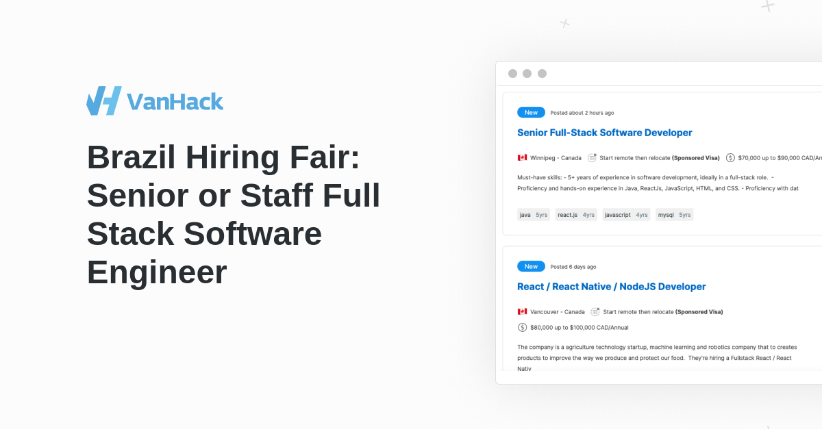 Brazil Hiring Fair: Senior or Staff Full Stack Software Engineer - VanHack